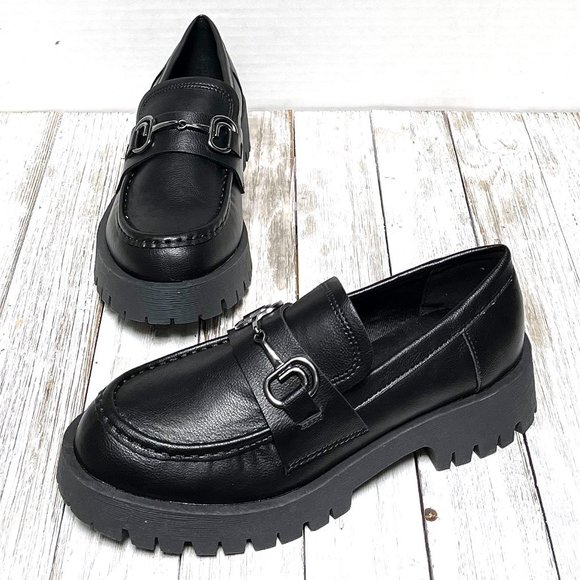 Shoes | New Black Chain Platform Chunky Heel Penny Loafers | Poshmark